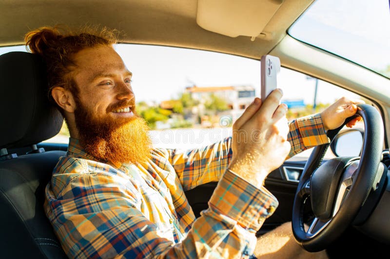Handsome Redhaired Ginger Man with Long Beard Going on Trip during ...