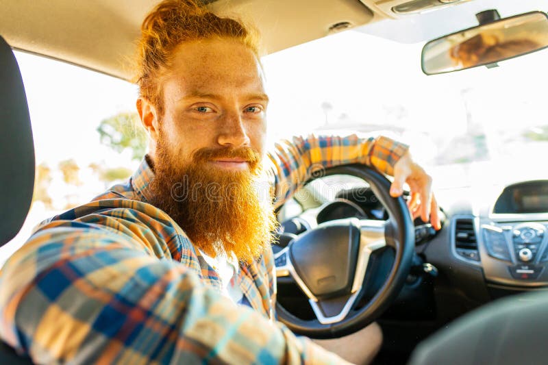 Handsome Redhaired Ginger Man with Long Beard Going on Trip during ...