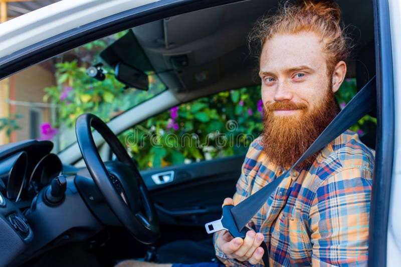 Handsome Redhaired Ginger Man with Long Beard Going on Trip during ...