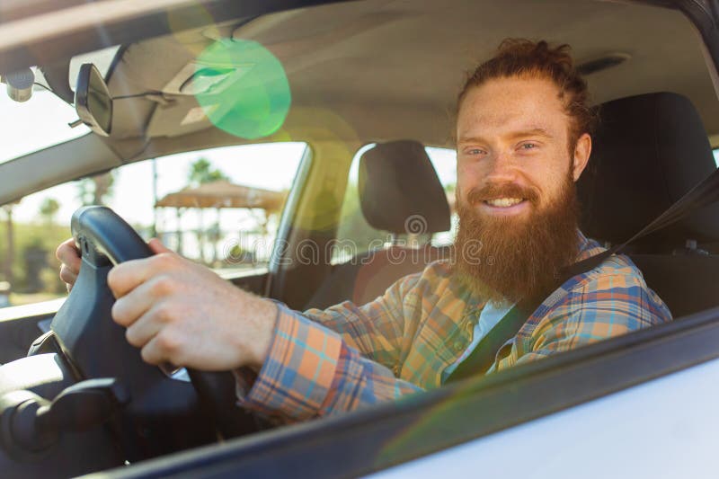Handsome Redhaired Ginger Man with Long Beard Going on Trip during ...