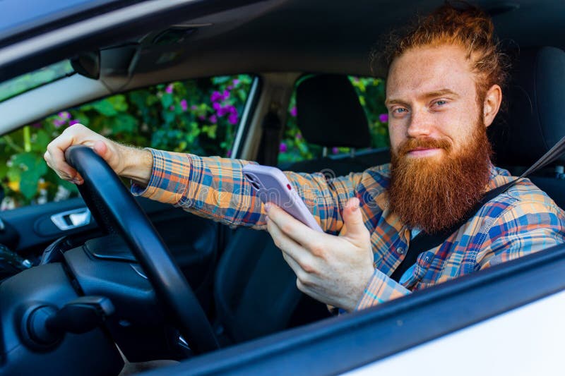 Handsome Redhaired Ginger Man with Long Beard Going on Trip during ...