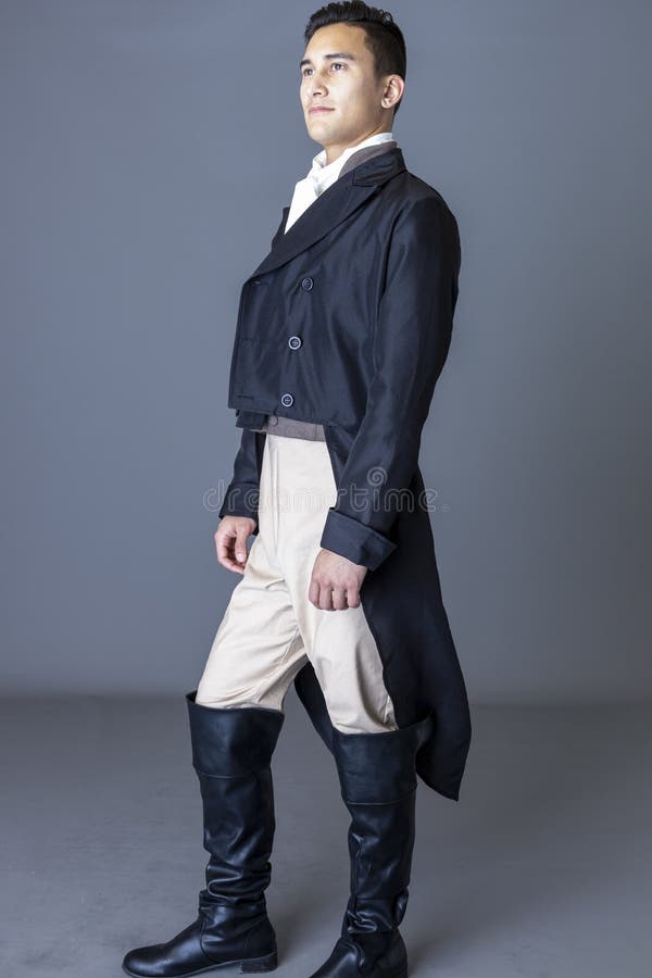 A Regency Gentleman Wearing a Tailed Jacket Against a Grey Backdrop ...