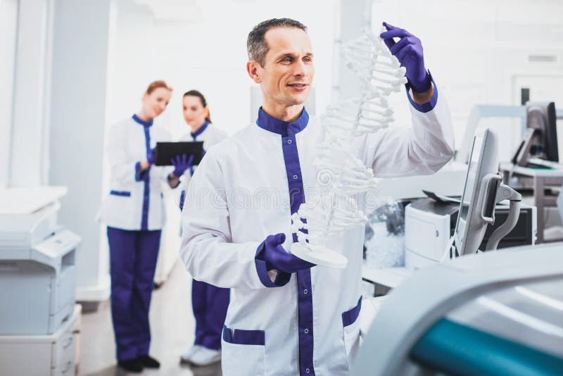 Handsome Researcher Holding Artificial Genetic Code Stock Image - Image ...