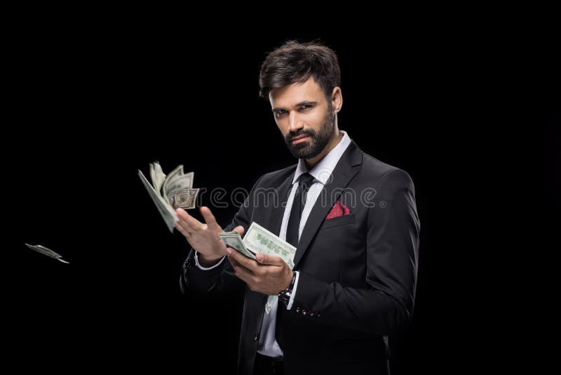 Handsome Rich Businessman Throwing Dollar Banknotes Stock Photo - Image ...