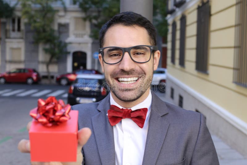 Handsome Romantic Man Gifting with Style Stock Photo - Image of hold ...