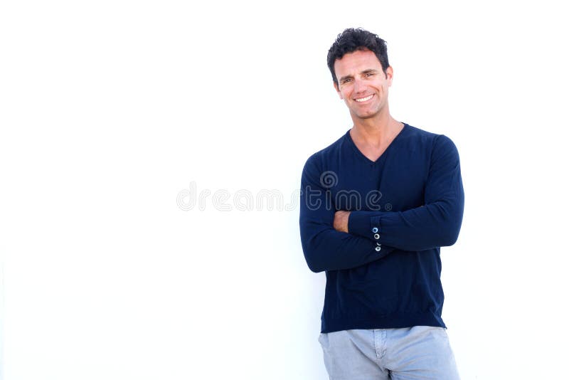 Handsome Rugged Man Smiling Against White Background Stock Photo ...