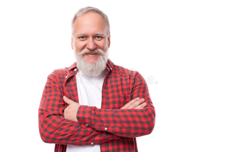 Handsome 60s Retired Man with White Beard and Mustache Looking at ...