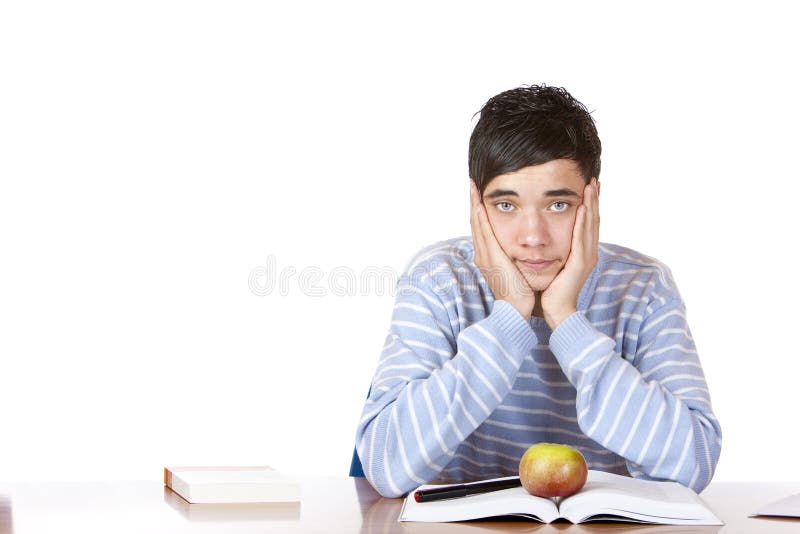Handsome Sad Male Student Learns with Study Books Stock Photo - Image ...
