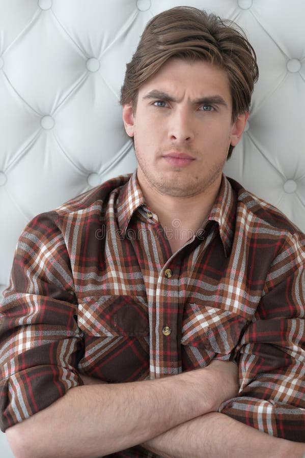 Handsome Sad Young Man Posing in Studio Stock Image - Image of hair ...