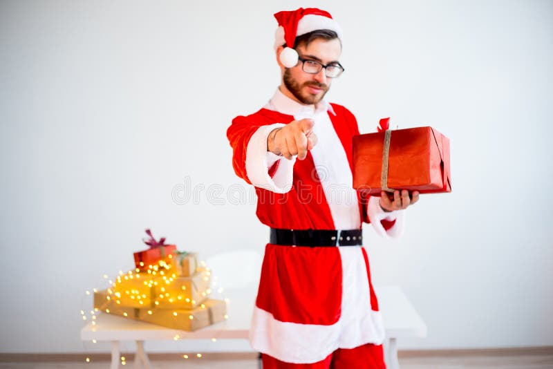 Handsome Santa Claus Giving Presents Stock Image - Image of center ...
