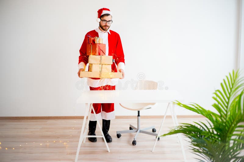Handsome Santa Claus Giving Presents Stock Image - Image of model ...