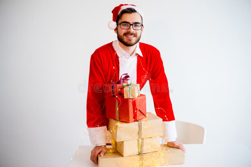 Handsome Santa Claus Giving Presents Stock Image - Image of cheerful ...