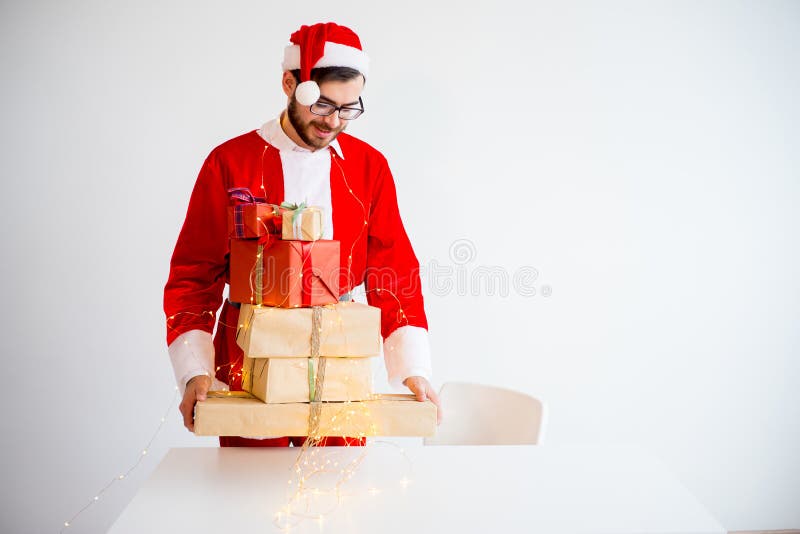 Handsome Santa Claus Giving Presents Stock Photo - Image of happy, male ...