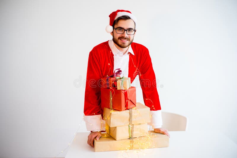 Handsome Santa Claus Giving Presents Stock Image - Image of gifts ...