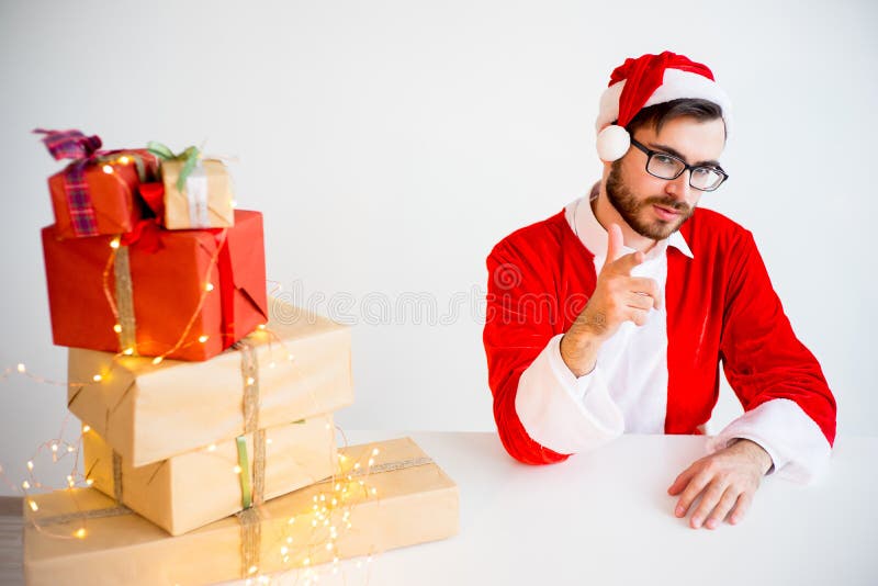 Handsome Santa Claus Giving Presents Stock Photo - Image of male ...