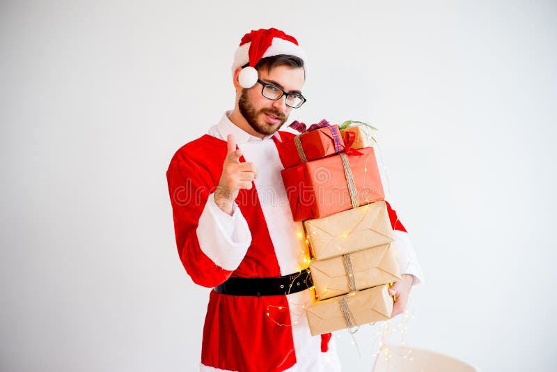 Handsome Santa Claus Giving Presents Stock Image - Image of nick ...