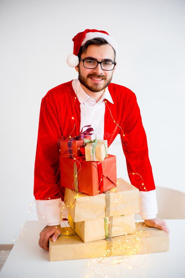 Handsome Santa Claus Giving Presents Stock Image - Image of celebrating ...