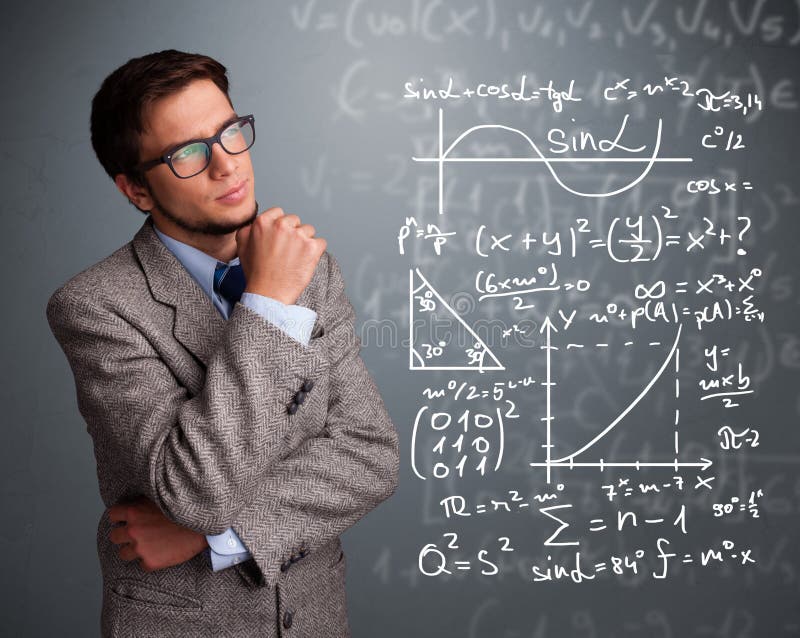 Handsome School Boy Thinking about Complex Mathematical Signs Stock ...