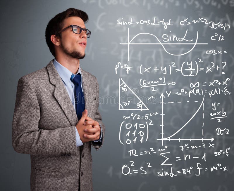 Handsome School Boy Thinking about Complex Mathematical Signs Stock ...
