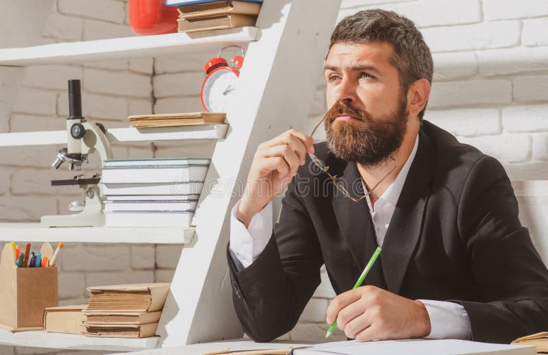 Handsome School Teacher in Classroom. Tutor, Professor, Mentor Man at ...