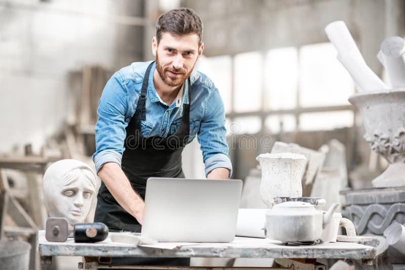 Sculptor Working With Sculpture In The Studio Stock Photo - Image of ...