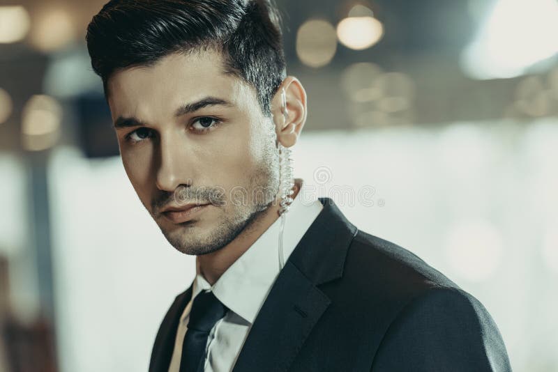 Handsome Security Guard with Security Earpiece Looking Stock Image ...