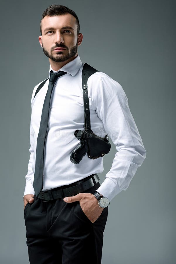 Handsome Security Guard Standing with Gun Stock Image - Image of ...