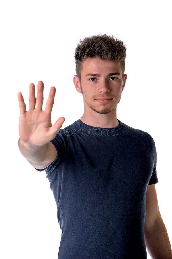 Handsome Seerious Young Man Doing Stop Sign Hand Stock Photos - Free ...