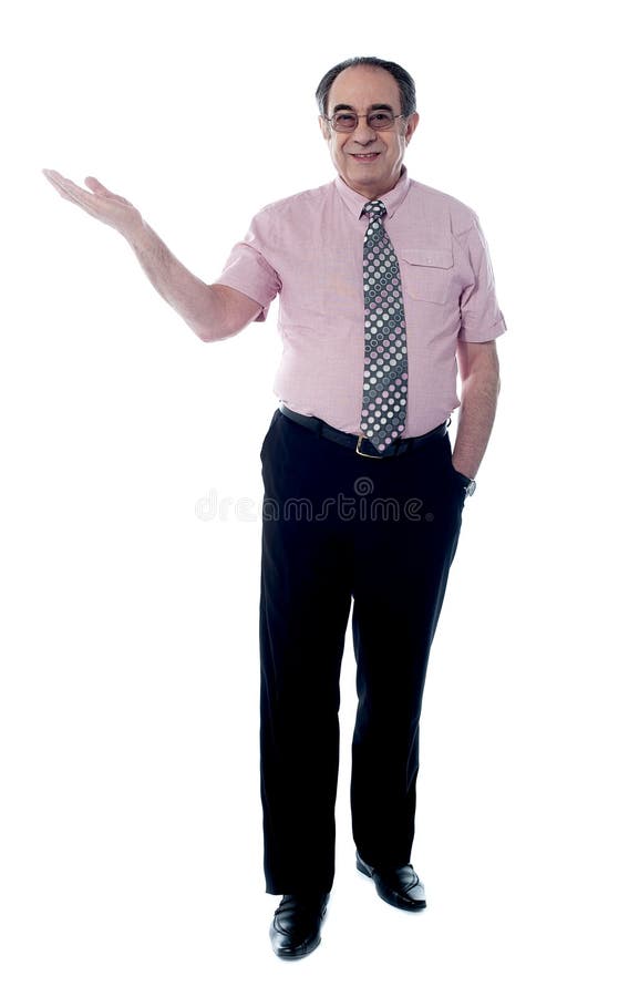 Handsome Senior Boss Posing with an Open Palm Stock Photo - Image of ...