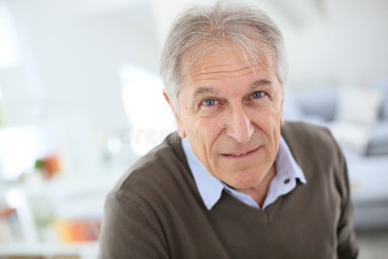 Handsome Senior Man at Home Stock Photo - Image of confident, brown ...