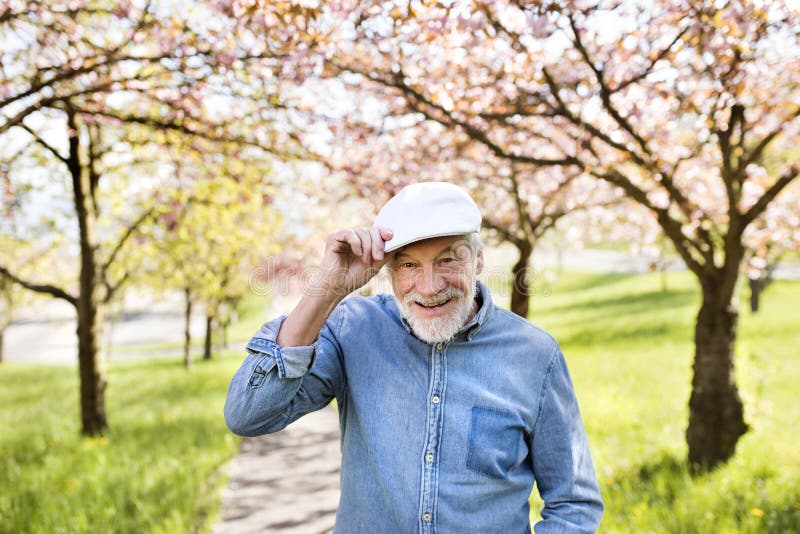 Senior Man in Love Outside in Spring Nature. Stock Photo - Image of ...