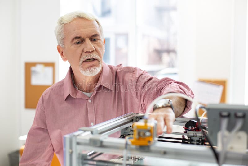 Handsome Senior Man Running 3D Printer Stock Photo - Image of ...