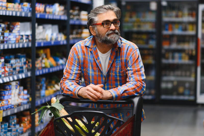 Handsome Senior Man Shopping in a Supermarket Stock Image - Image of ...