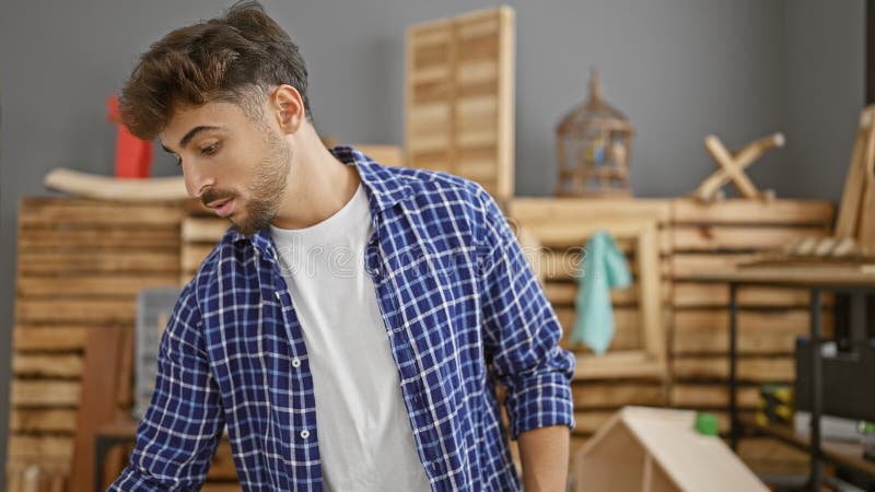 Handsome, Serious-faced Young Arab Man, a Master Carpenter, Standing ...