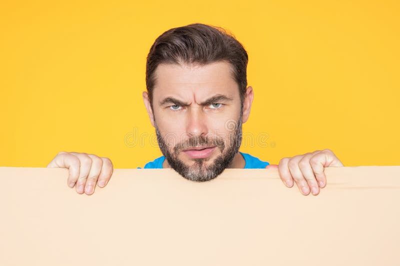 Handsome Serious Man Holding Empty Board. Successful Man Showing Blank ...