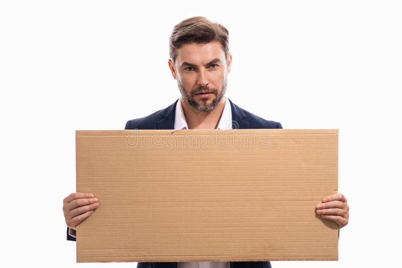 Handsome Serious Man Holding Empty Board. Successful Man Showing Blank ...