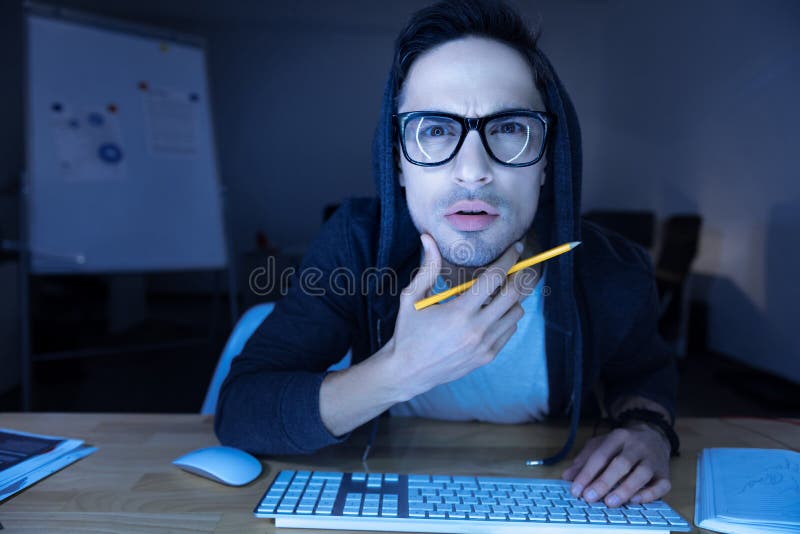 Handsome Serious Man Holding His Chin Stock Photo - Image of future ...