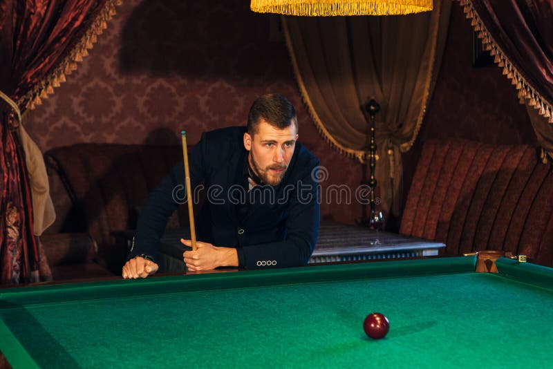Handsome Serious Man Playing Pool Stock Photo - Image of activity ...