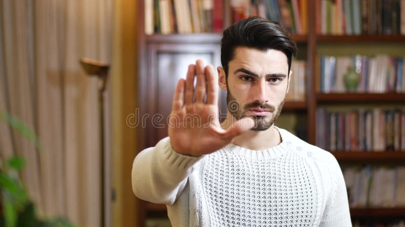 Handsome, Serious Young Man Doing Stop Sign with Hand Stock Footage ...