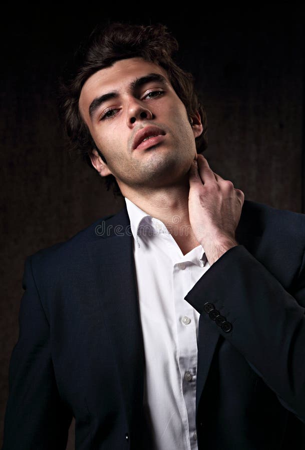 Handsome Male Model Posing In Blue Fashion Suit And White S Stock Image