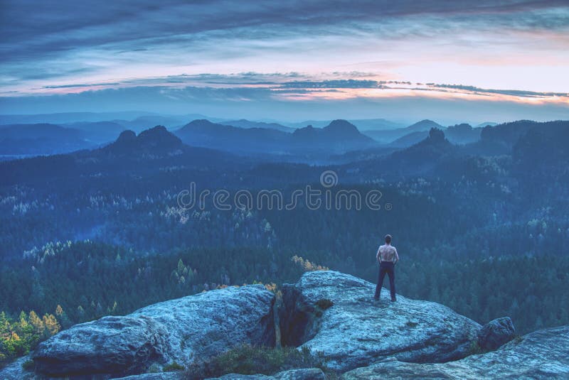 Handsome Shirtless Man on Rocks, Runner Looking To Horizon. Stock Image ...