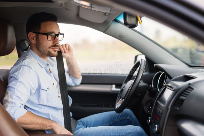 Handsome Businessman Driving a Car To Work Stock Image - Image of face ...