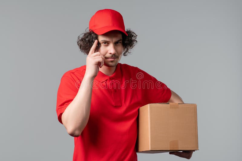 Handsome Smart Post Courier with Gesture - You, Think about it.Thinking ...