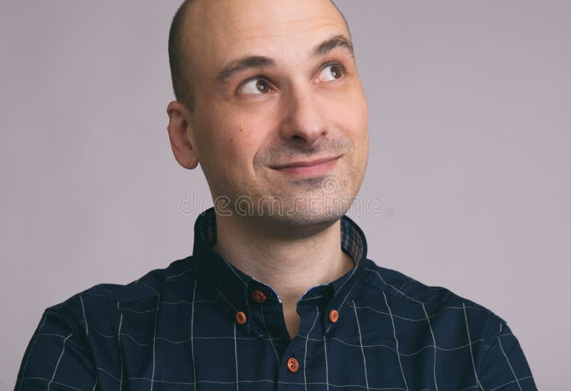Handsome Smiling Bald Man Looking Up Stock Photo - Image of handsome ...