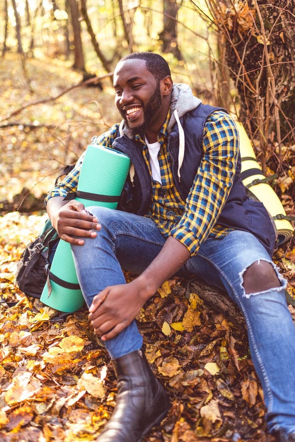 Handsome Smiling Man with Backpack Stock Photo - Image of season ...