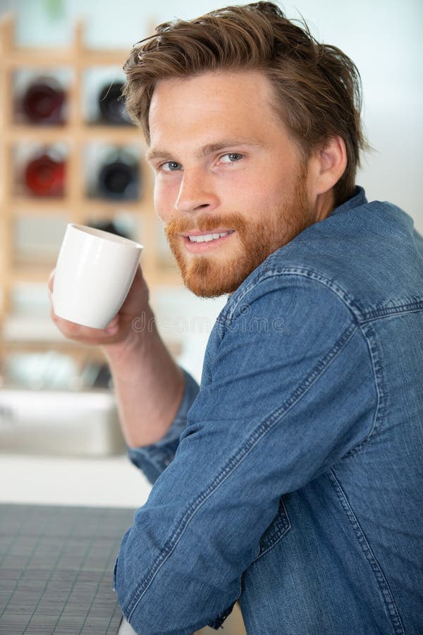 Handsome Smiling Man with Cup Coffee Stock Image - Image of student ...