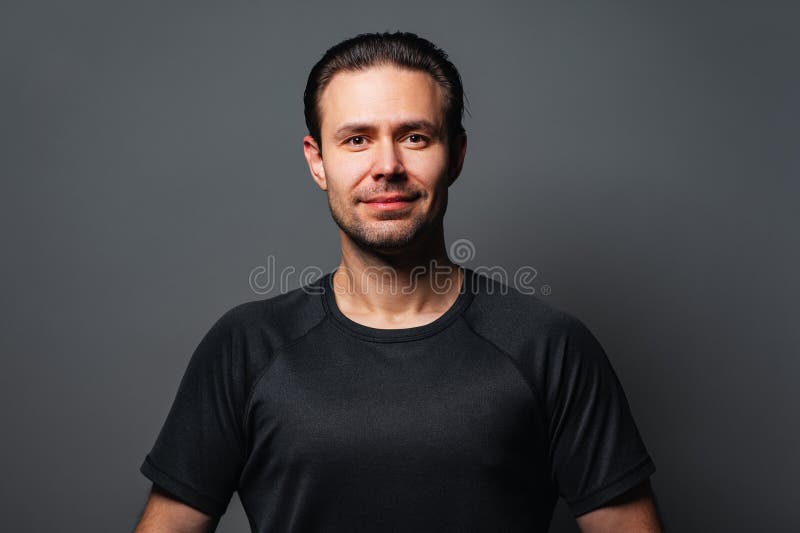 Handsome Smiling Man on Gray Background Stock Image - Image of young ...