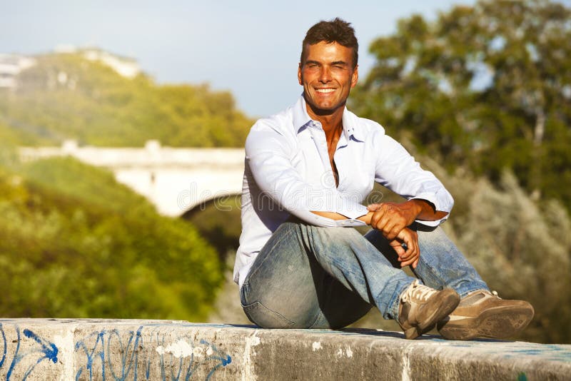 Handsome Young Italian Man Portrait Stylish Hair Male Hairstyle Stock