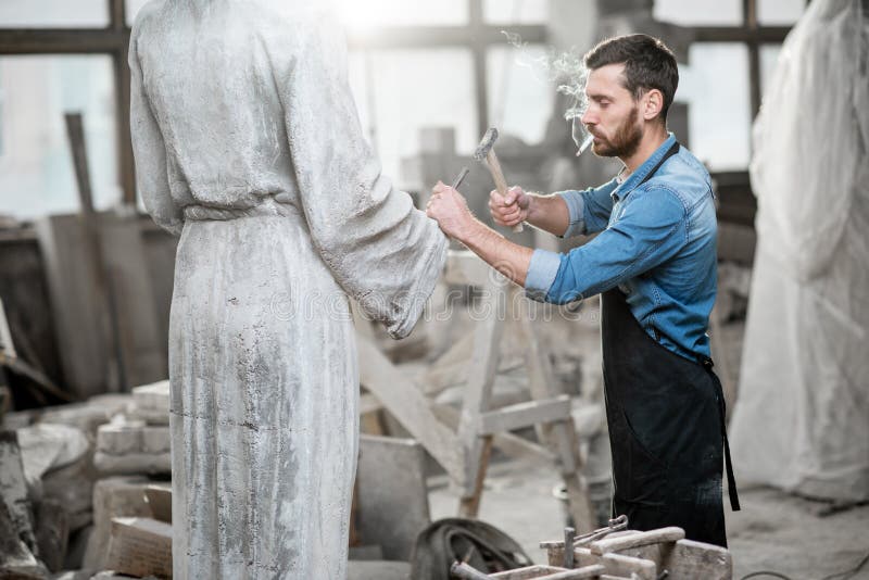 Sculptor Working with Sculptures in the Studio Stock Photo - Image of ...