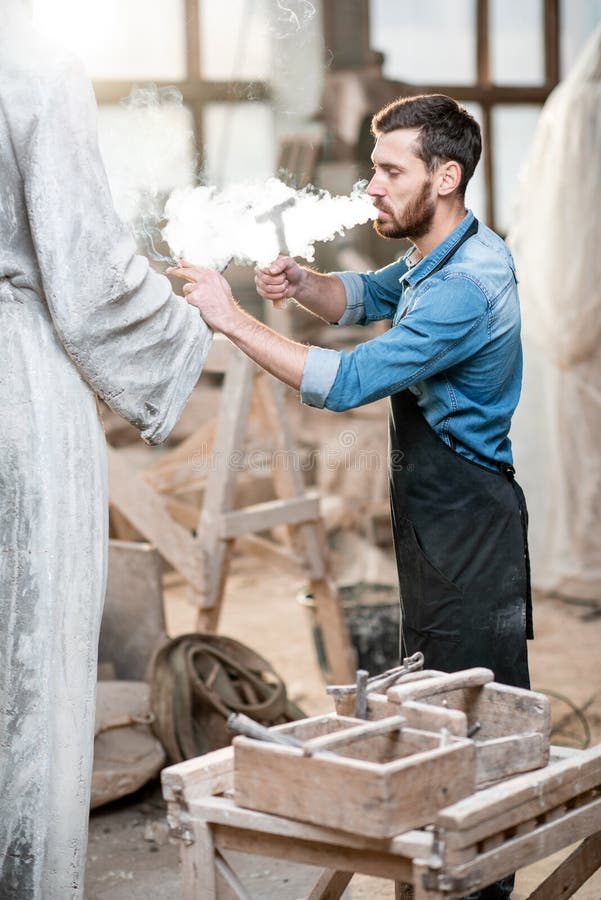 Sculptor Working with Sculptures in the Studio Stock Image - Image of ...